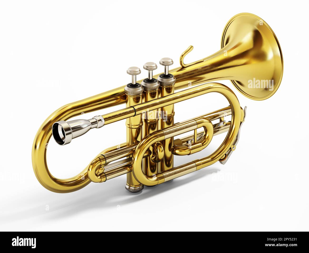 Cornet musical instrument isolated on white background. 3D illustration ...