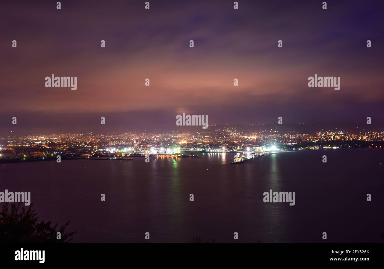 Varna city at night. The city has a gold treasure of the Chalcolitha ...