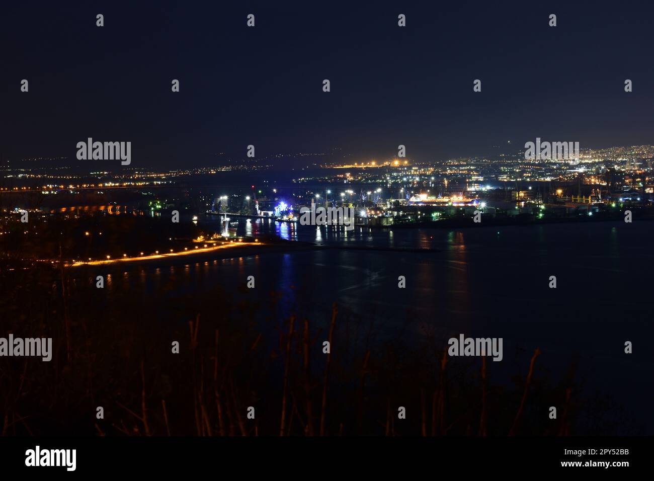 Varna city at night. The city has a gold treasure of the Chalcolitha ...
