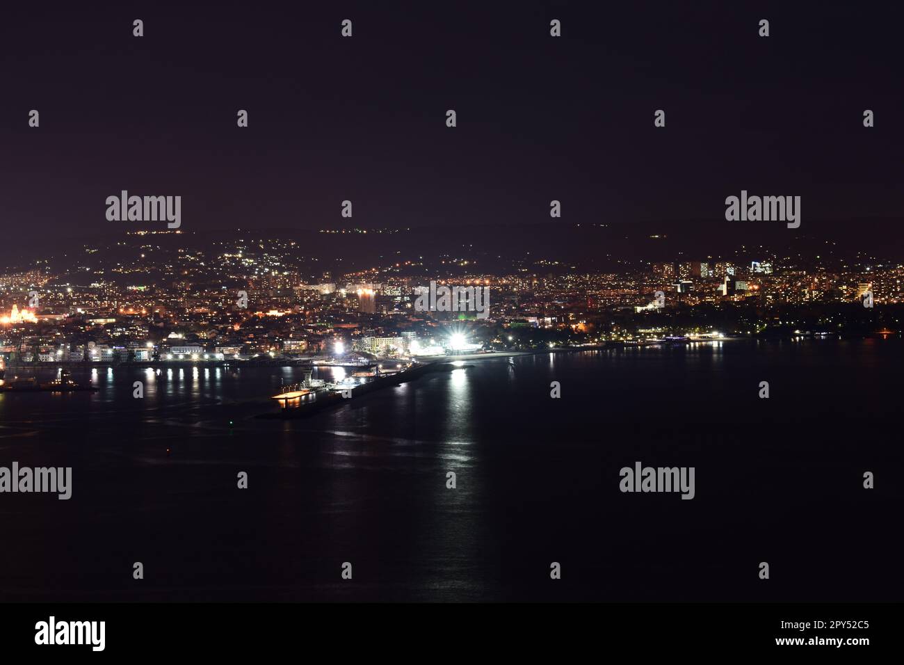 Varna city at night. The city has a gold treasure of the Chalcolitha ...