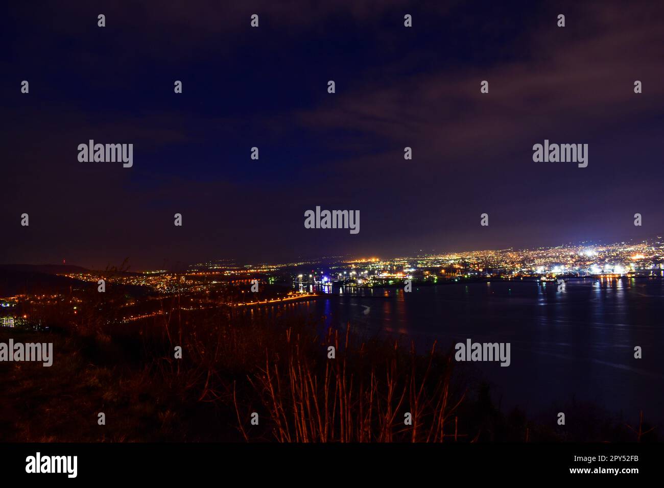 Varna city at night. The city has a gold treasure of the Chalcolitha ...