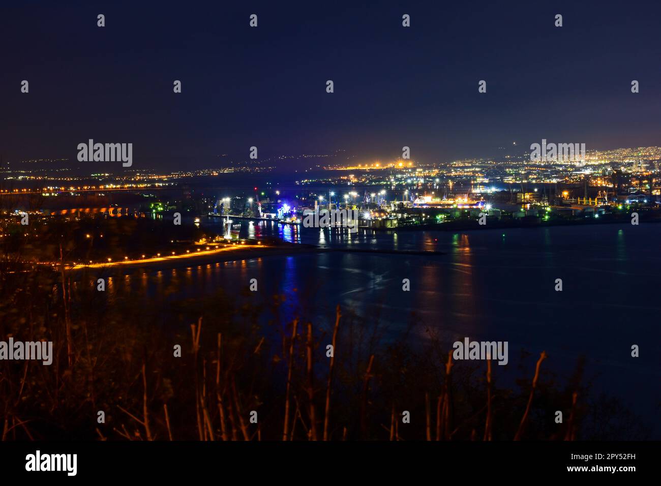 Varna city at night. The city has a gold treasure of the Chalcolitha ...