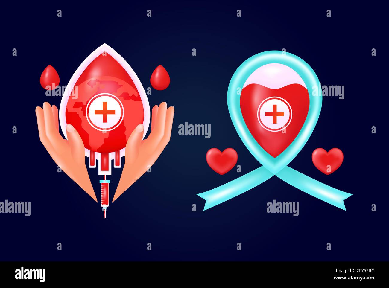 Blood Donor Day, 3d vector elements of hands hugging blood bag and ...