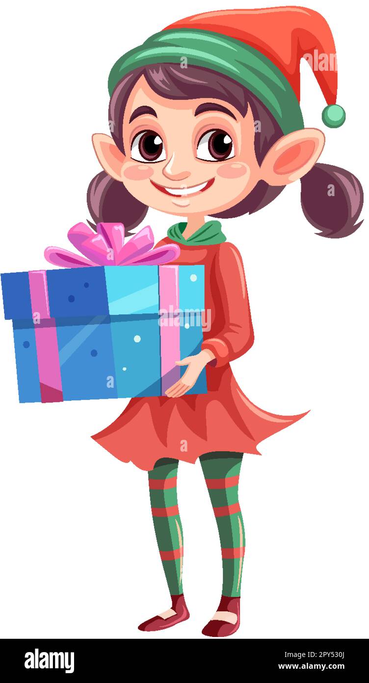 Christmas cartoon character holding gift box illustration Stock Vector ...