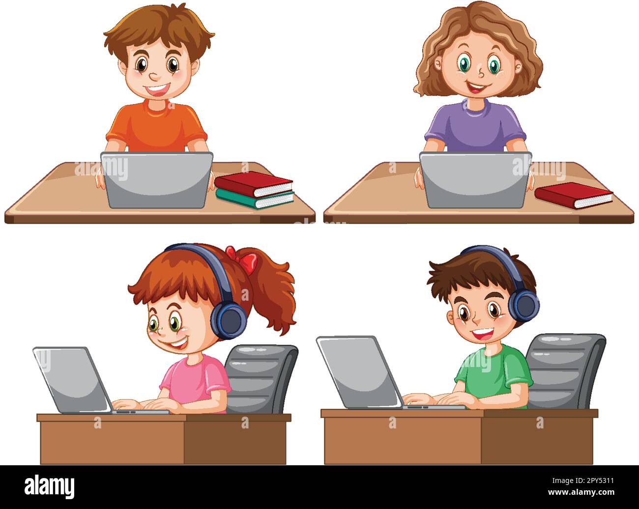 Set of children using laptop illustration Stock Vector Image & Art - Alamy