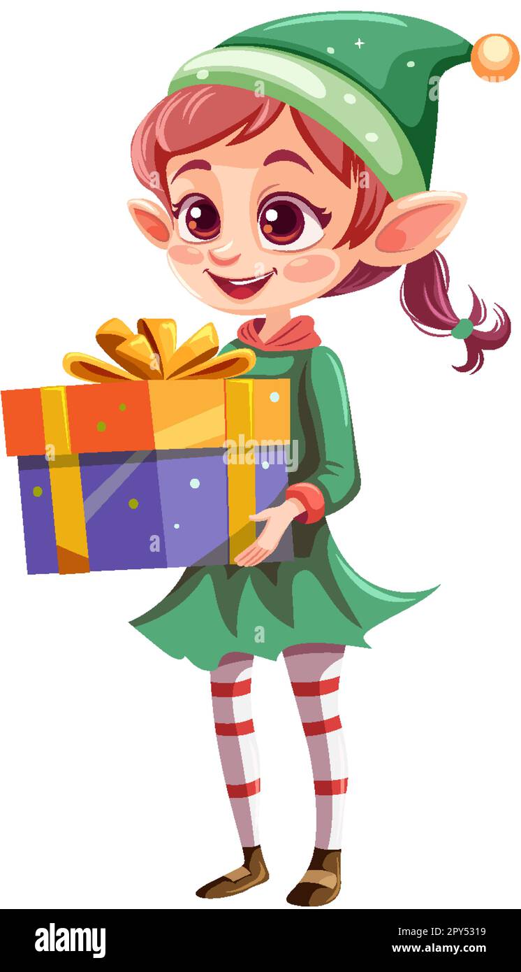 Christmas cartoon character holding gift box illustration Stock Vector ...
