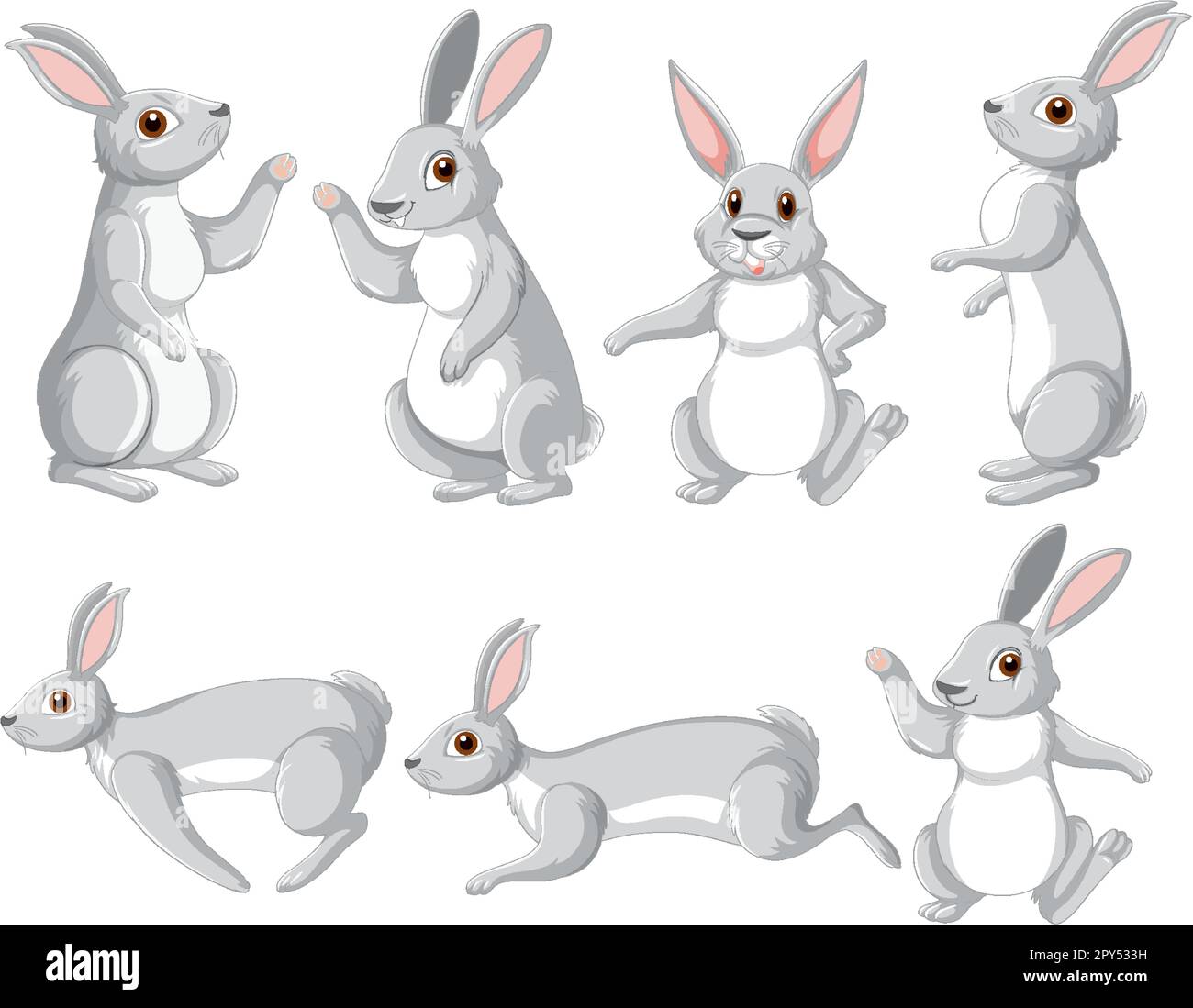 White rabbits in different poses set illustration Stock Vector Image ...
