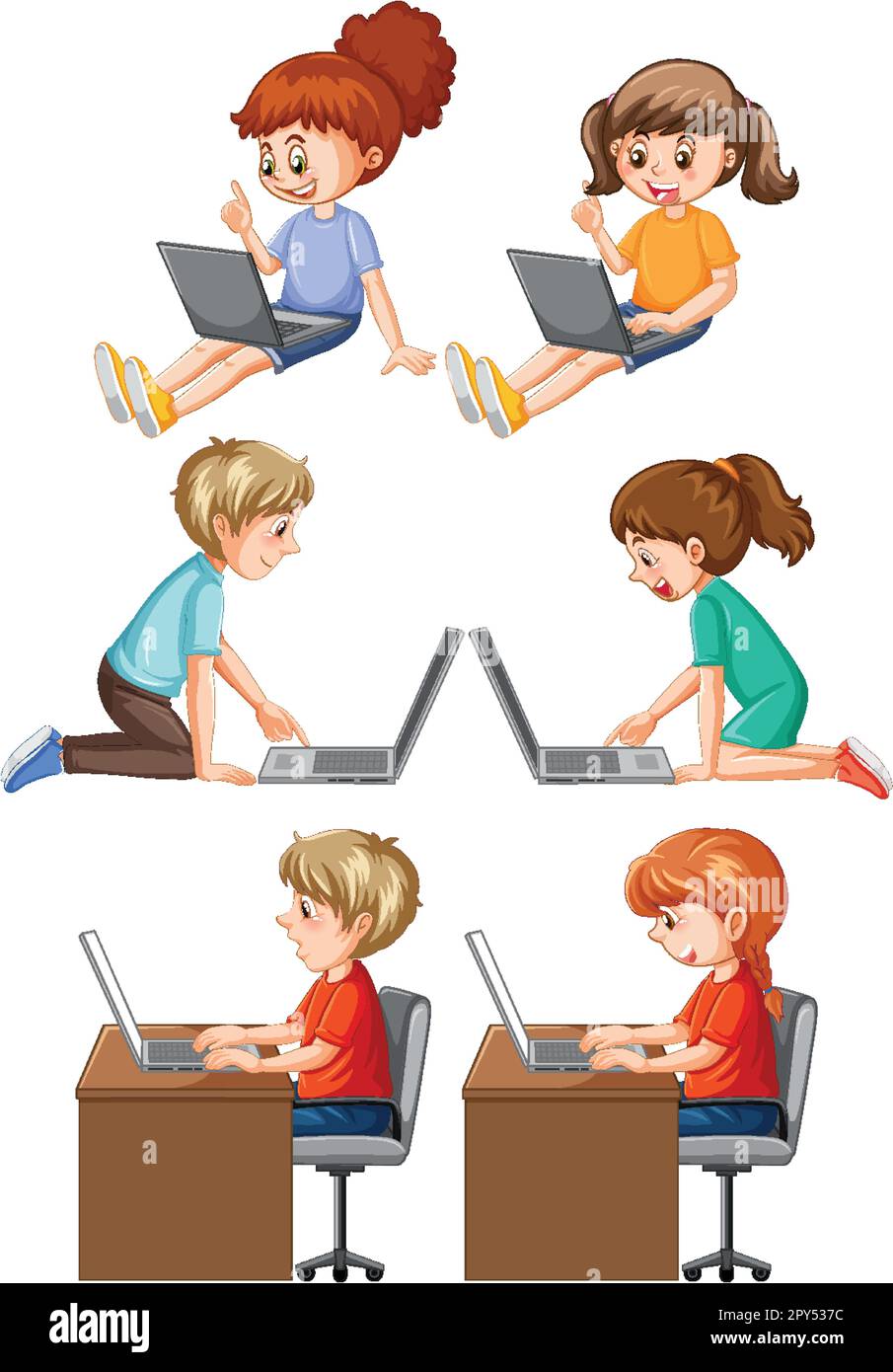 Set of children with computer illustration Stock Vector Image & Art - Alamy