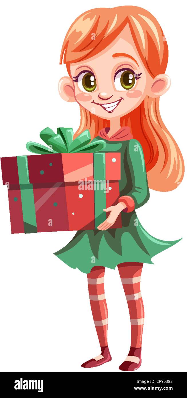 Christmas cartoon character holding gift box illustration Stock Vector ...