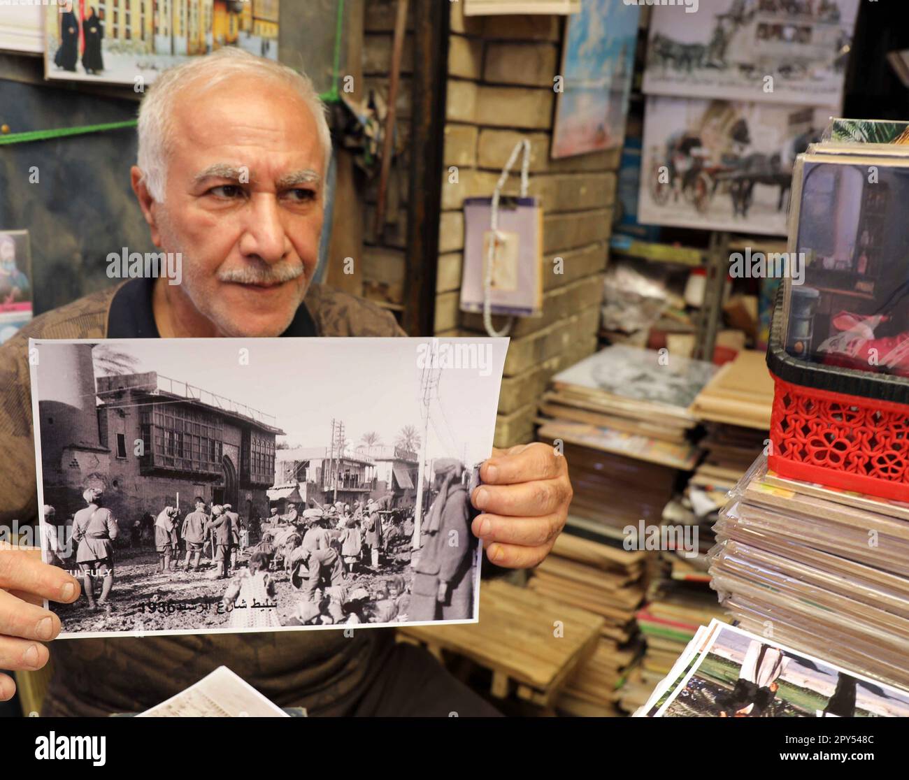 Baghdad, Iraq. 25th Apr, 2023. Akram al-Filfily, a bookstore owner ...