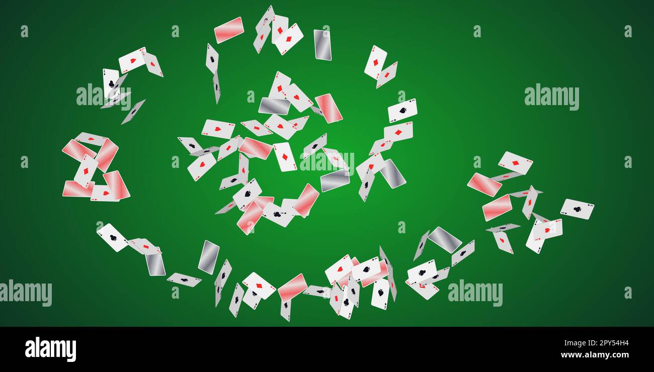 Falling playing cards on green. Frame pattern with falling playing ...