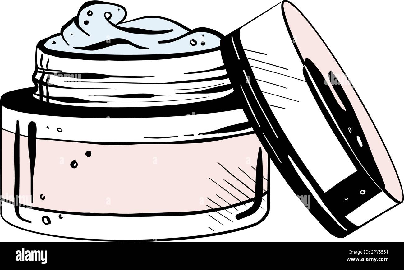 Vector illustration of jar of face cream on white background. Black ...