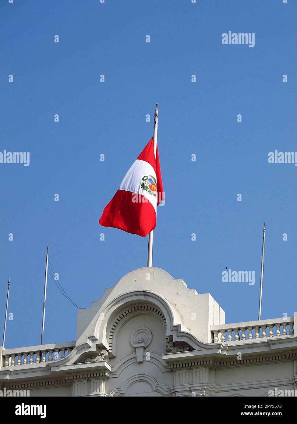 The flag on Plaza de Armas, Plaza Mayor, Lima city, Peru Stock Photo ...