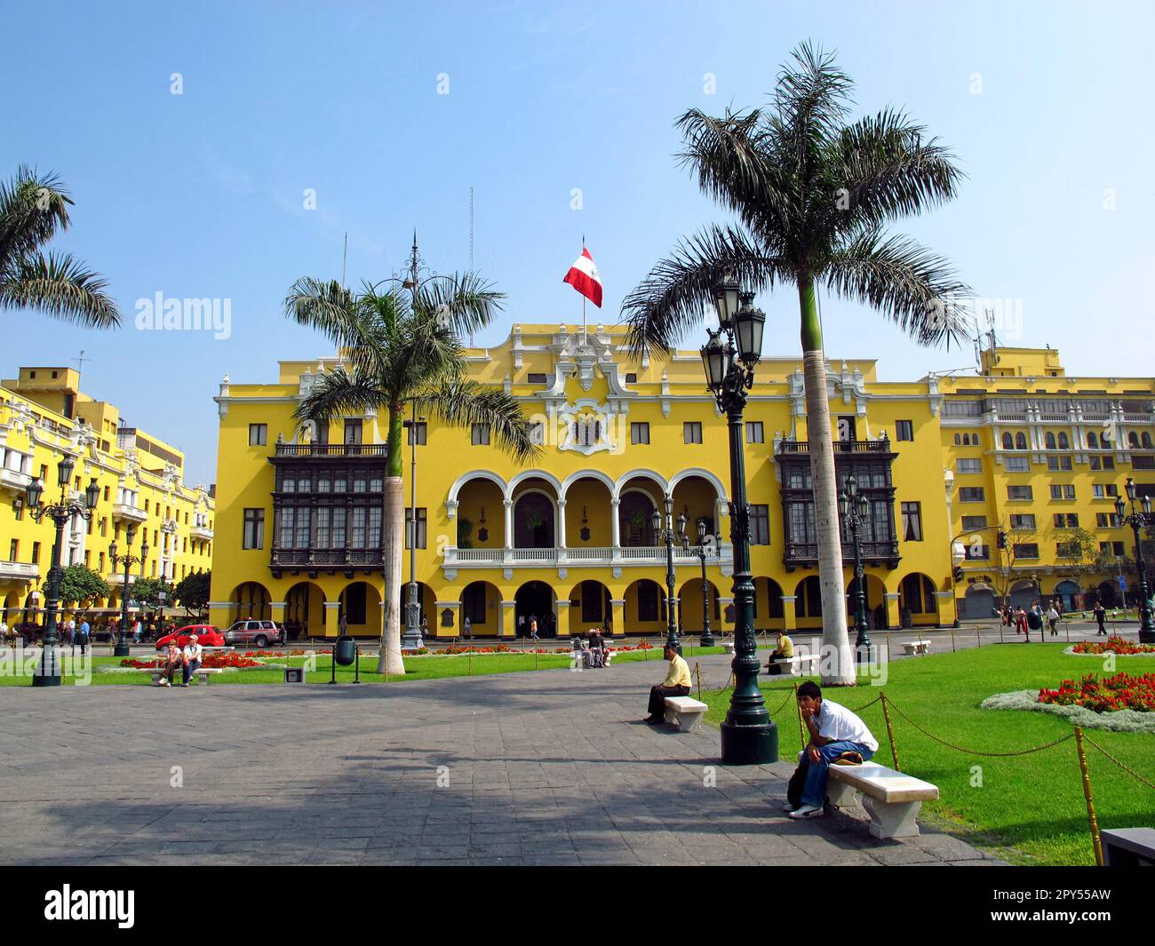 The vintage palace on Plaza de Armas, Plaza Mayor, Lima city, Peru ...