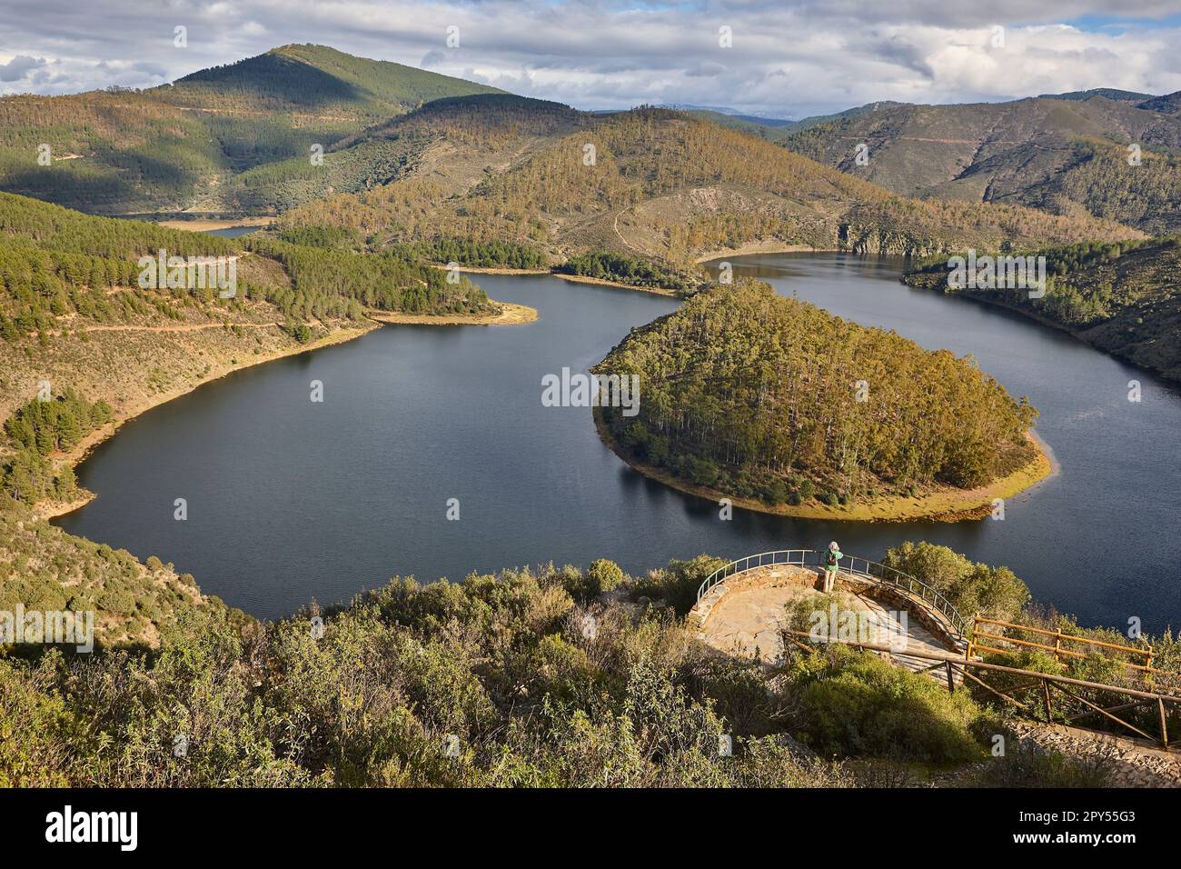 Melero meander mountain and river landscape in Extremadura, Spain Stock ...