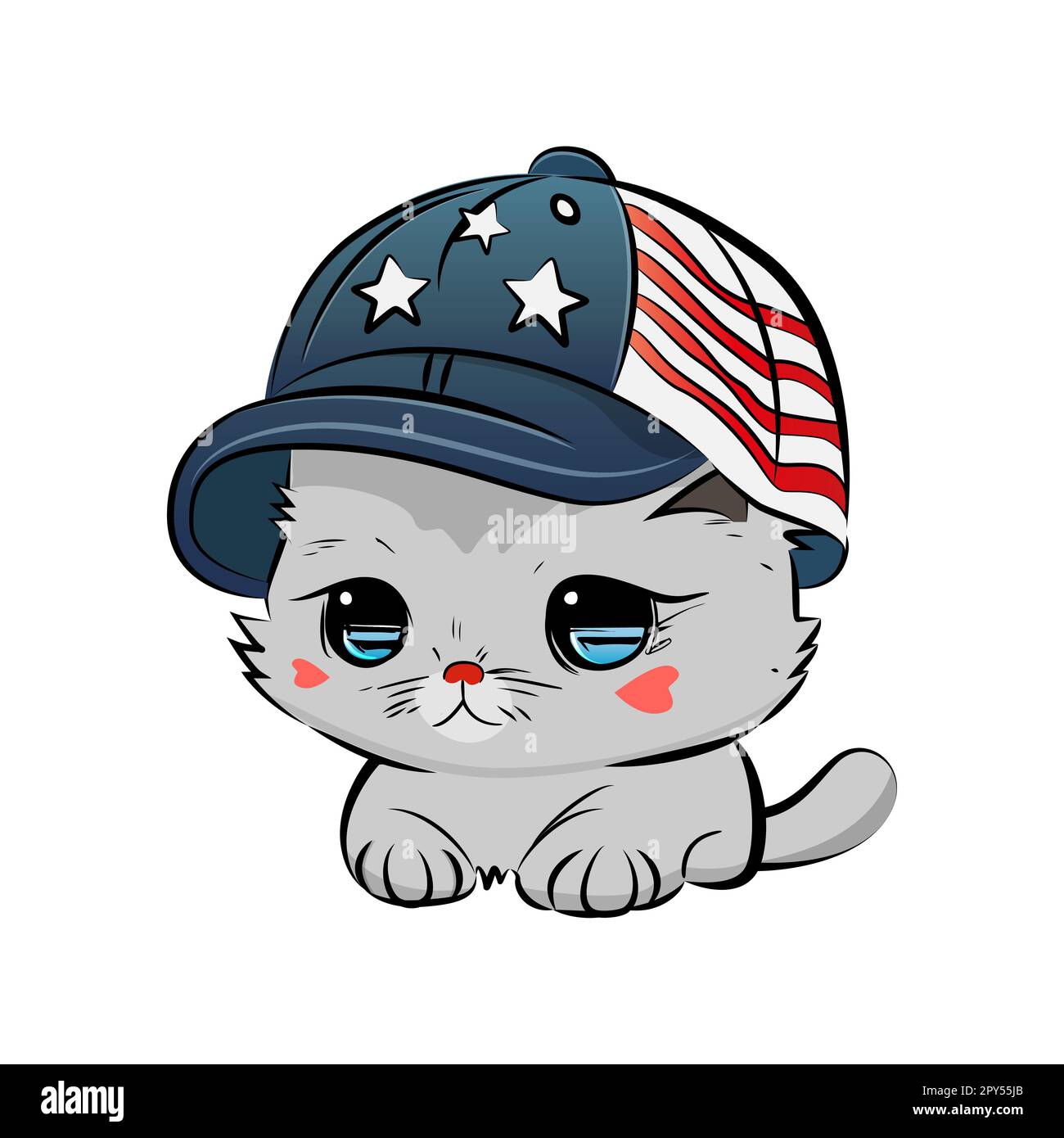 Cute cartoon patriotic cat, independence day. Vector illustration Stock ...