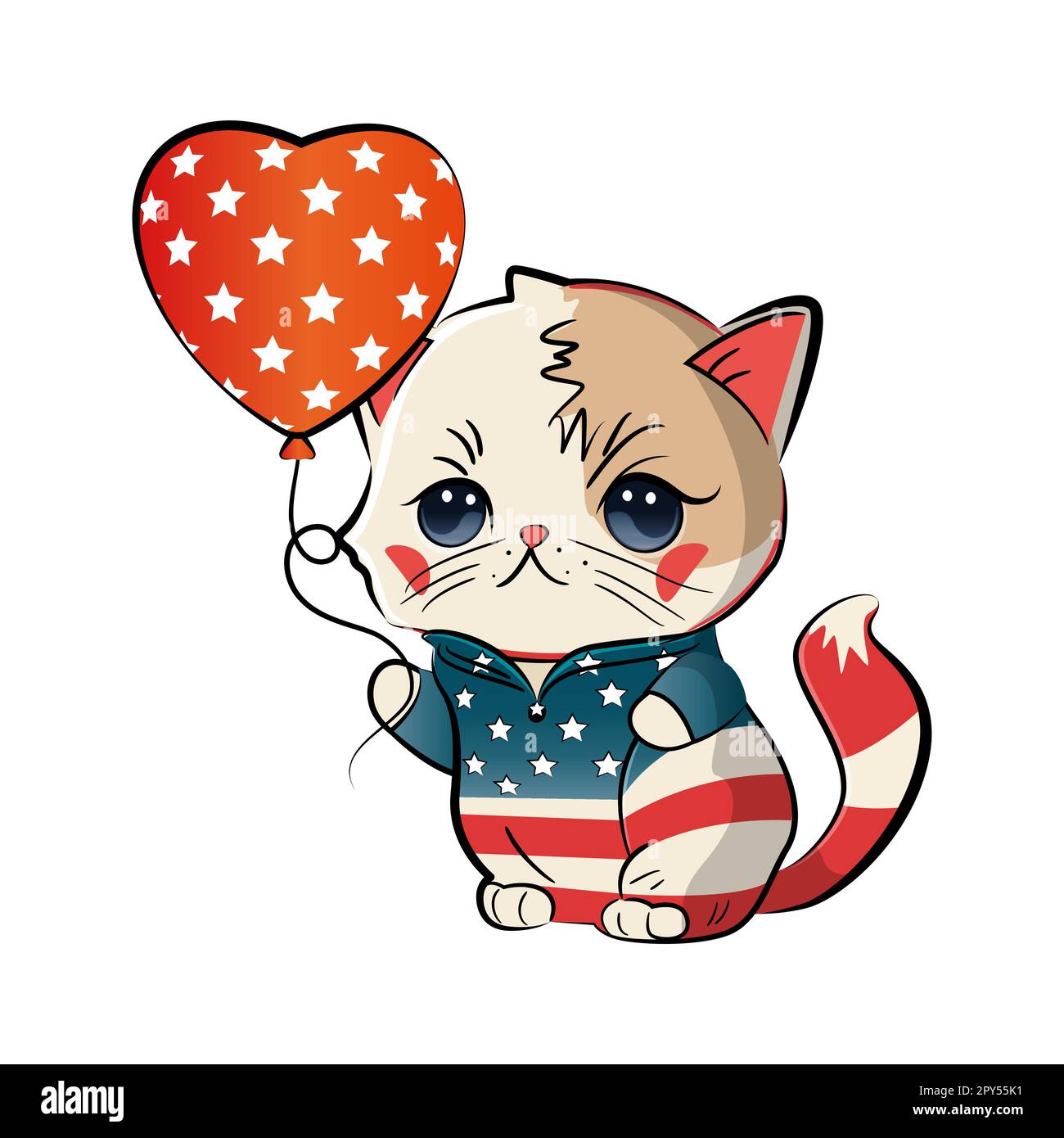 Cute cartoon patriotic cat, independence day. Vector illustration Stock ...