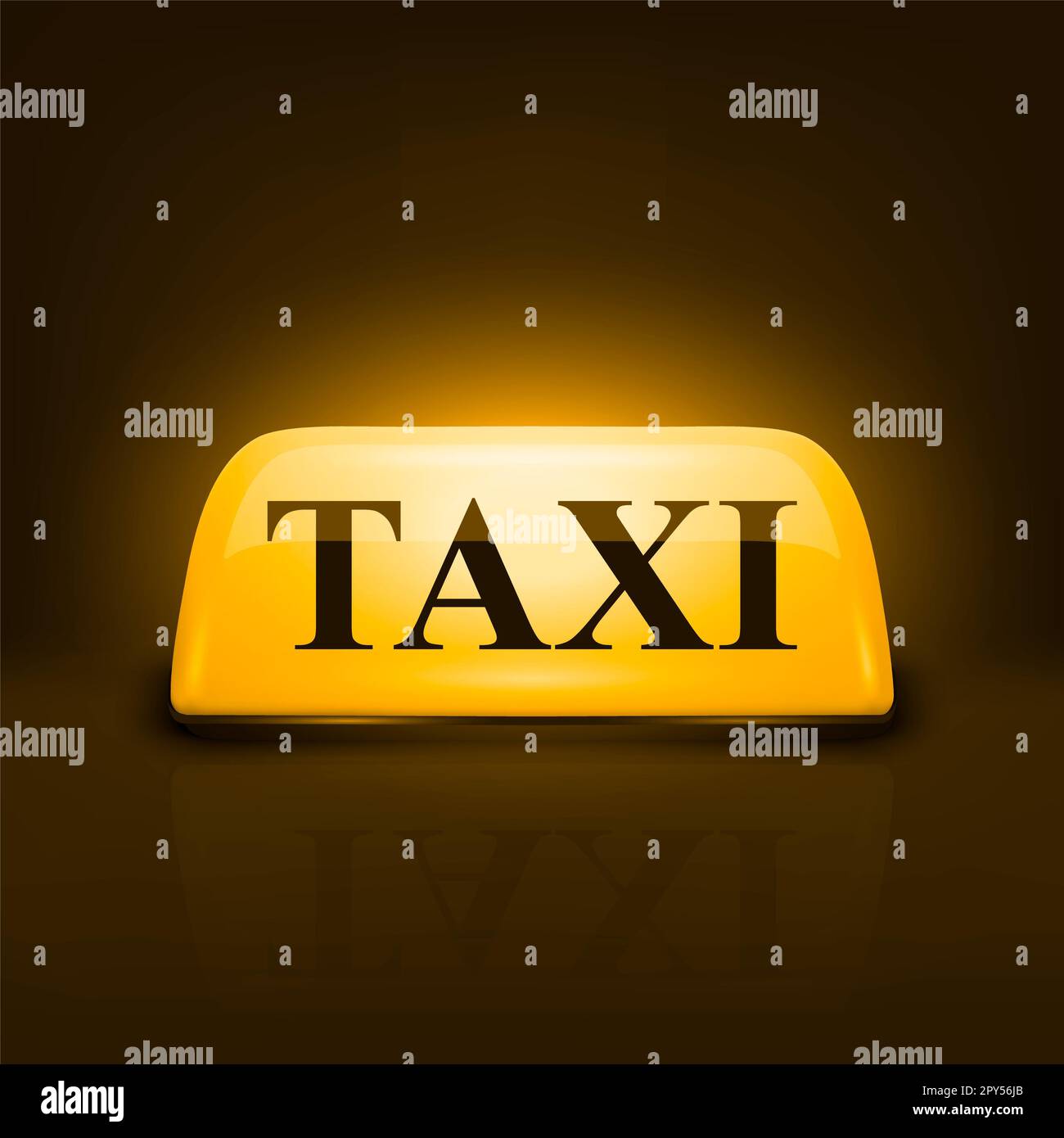 Vector Glowing Yellow Roof Taxi Car Sign Closeup on Black Background ...
