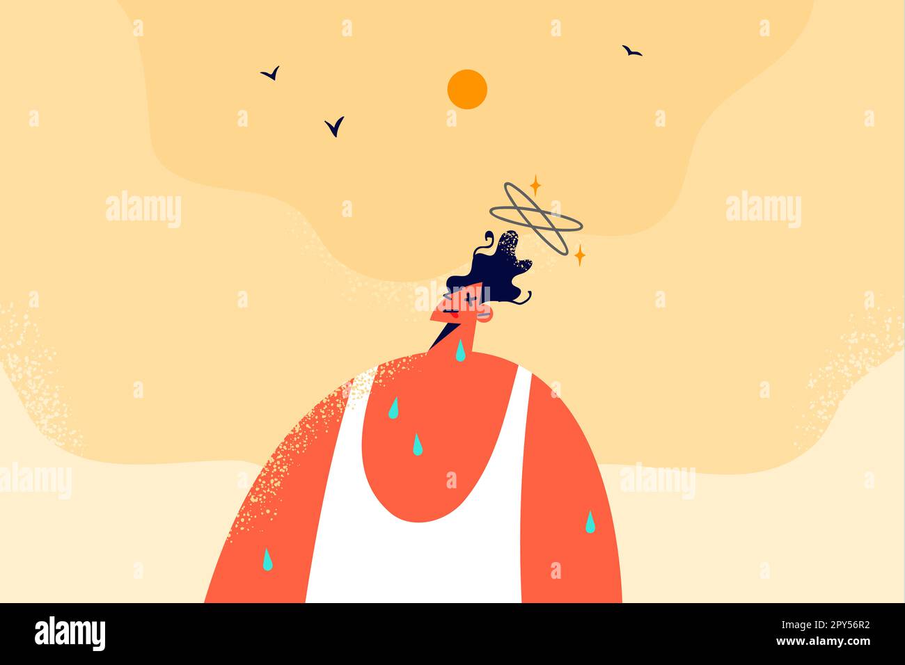 Unhealthy man suffer from heatstroke on street. Unwell guy stand under ...