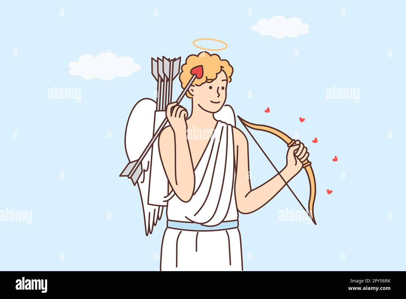 Ancient Greek god cupid with bow and arrow with tip in form of heart ...