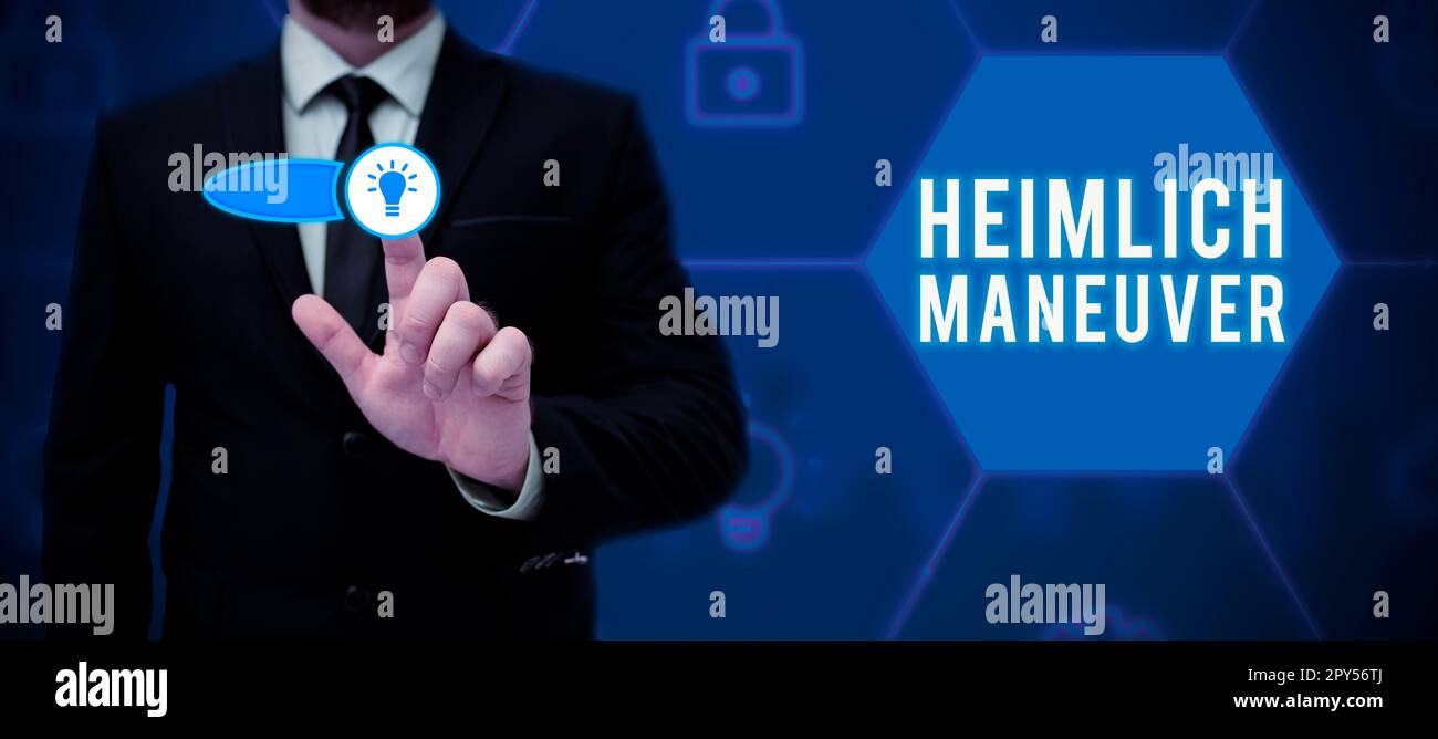 Hand writing sign Heimlich Maneuver. Internet Concept application of ...