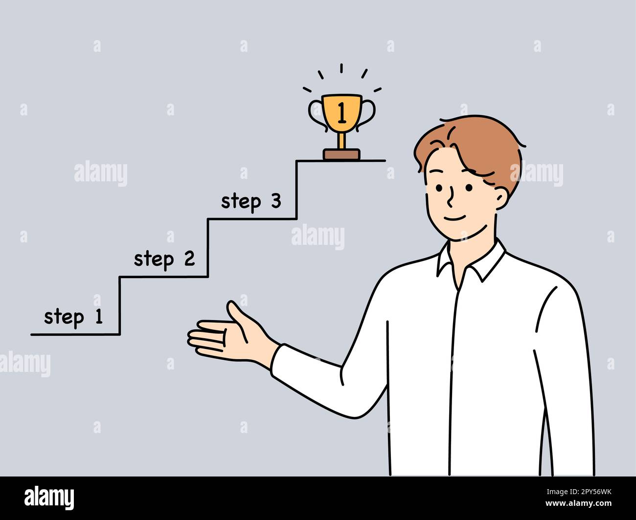 Man business coach pointing with hand at sketchy ladder leading to ...