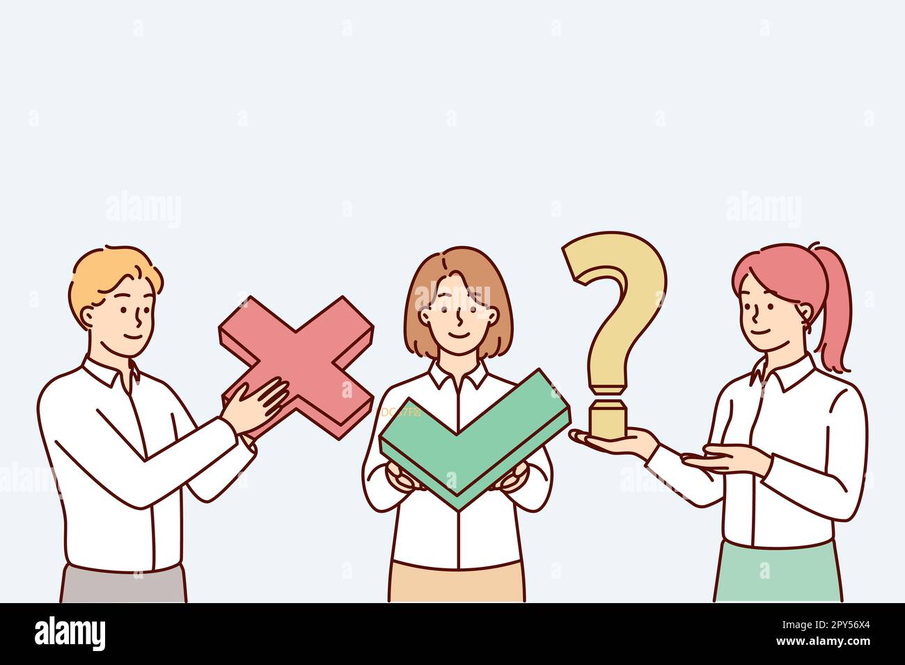 People in clothes for office work cohesive team employees hold tick and ...