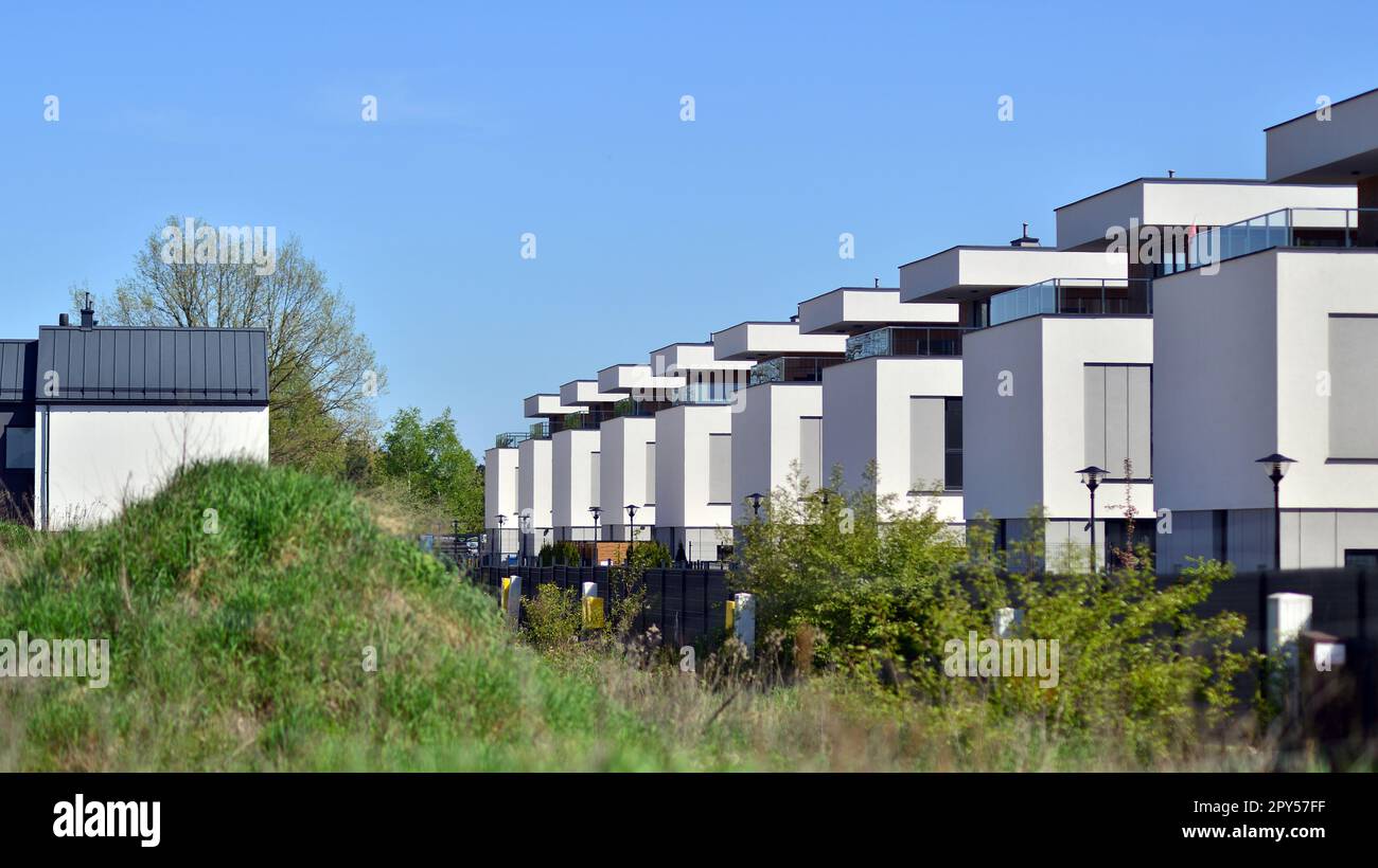 Terraced family homes in newly developed housing estate. The real ...