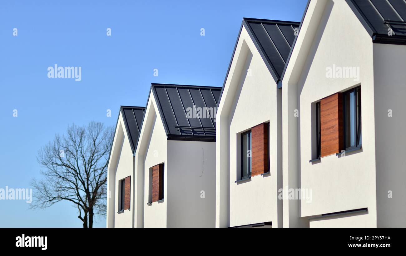 Terraced family homes in newly developed housing estate. The real ...