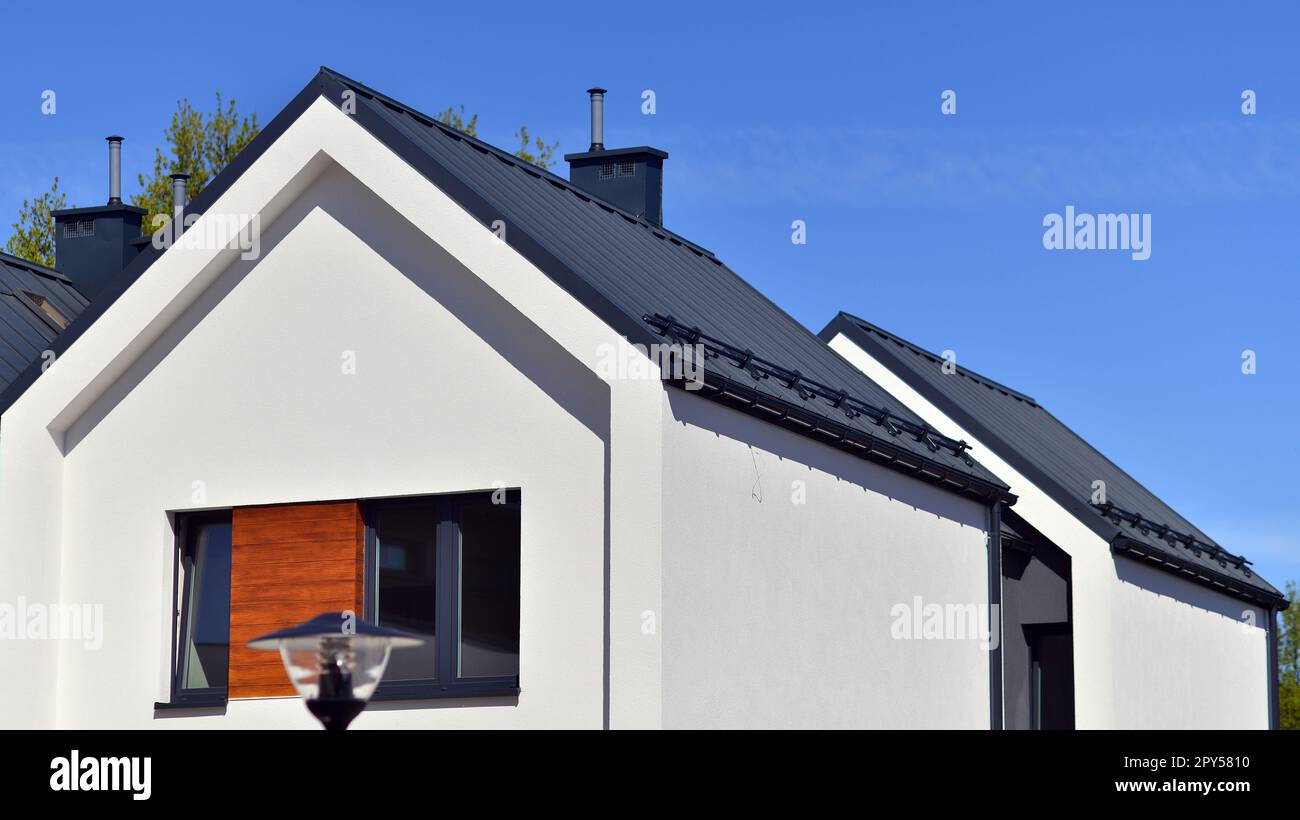 Terraced family homes in newly developed housing estate. The real ...