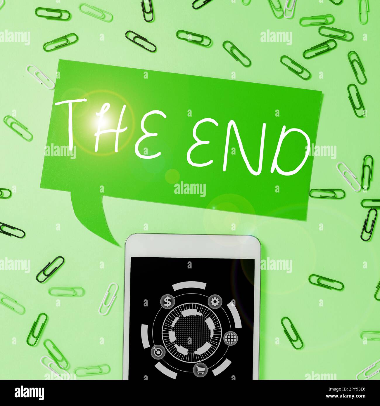 Hand writing sign The End. Business idea Final part of play ...