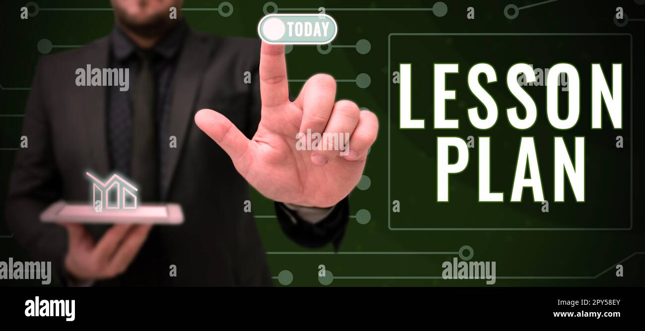 Sign displaying Lesson Plan. Internet Concept a teacher's detailed ...