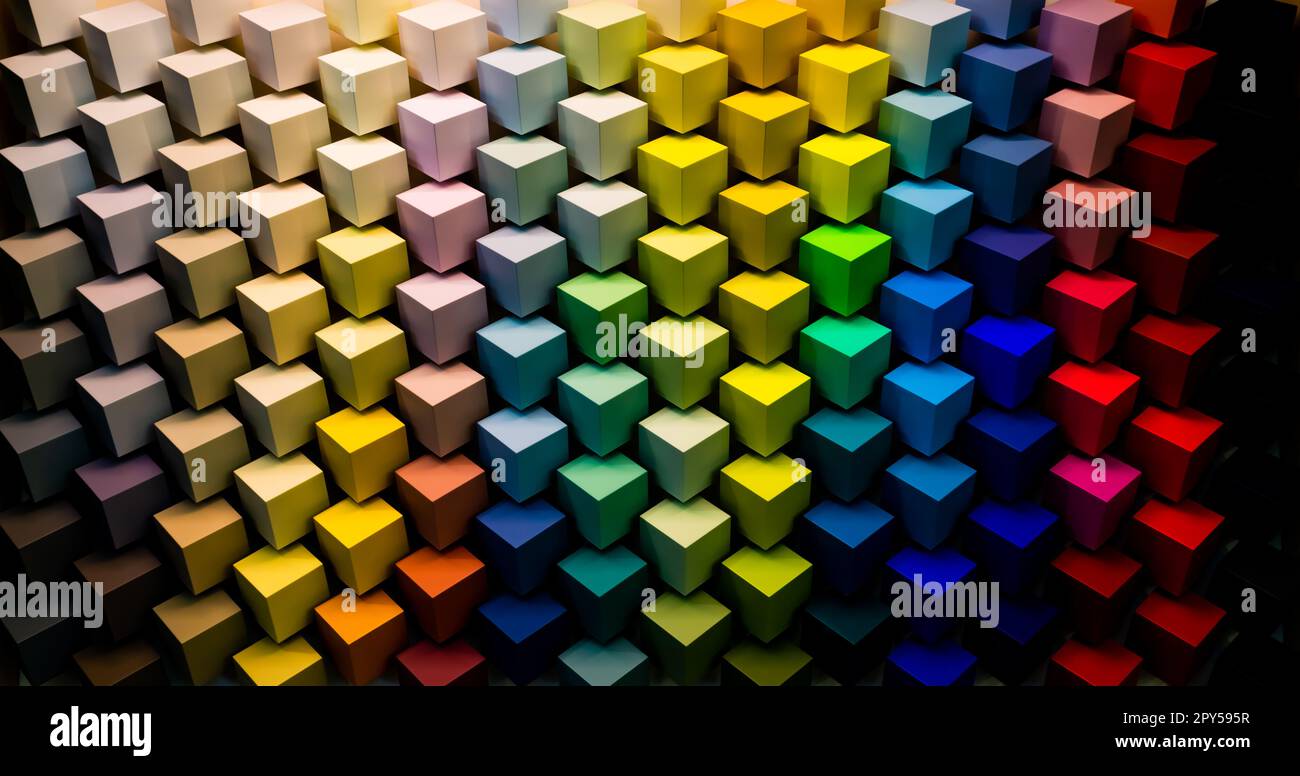 A lot of multi-colored cubes. Technological solution. 3D image. Color ... A lot of multi-colored cubes. Technological solution. 3D image. Color ...