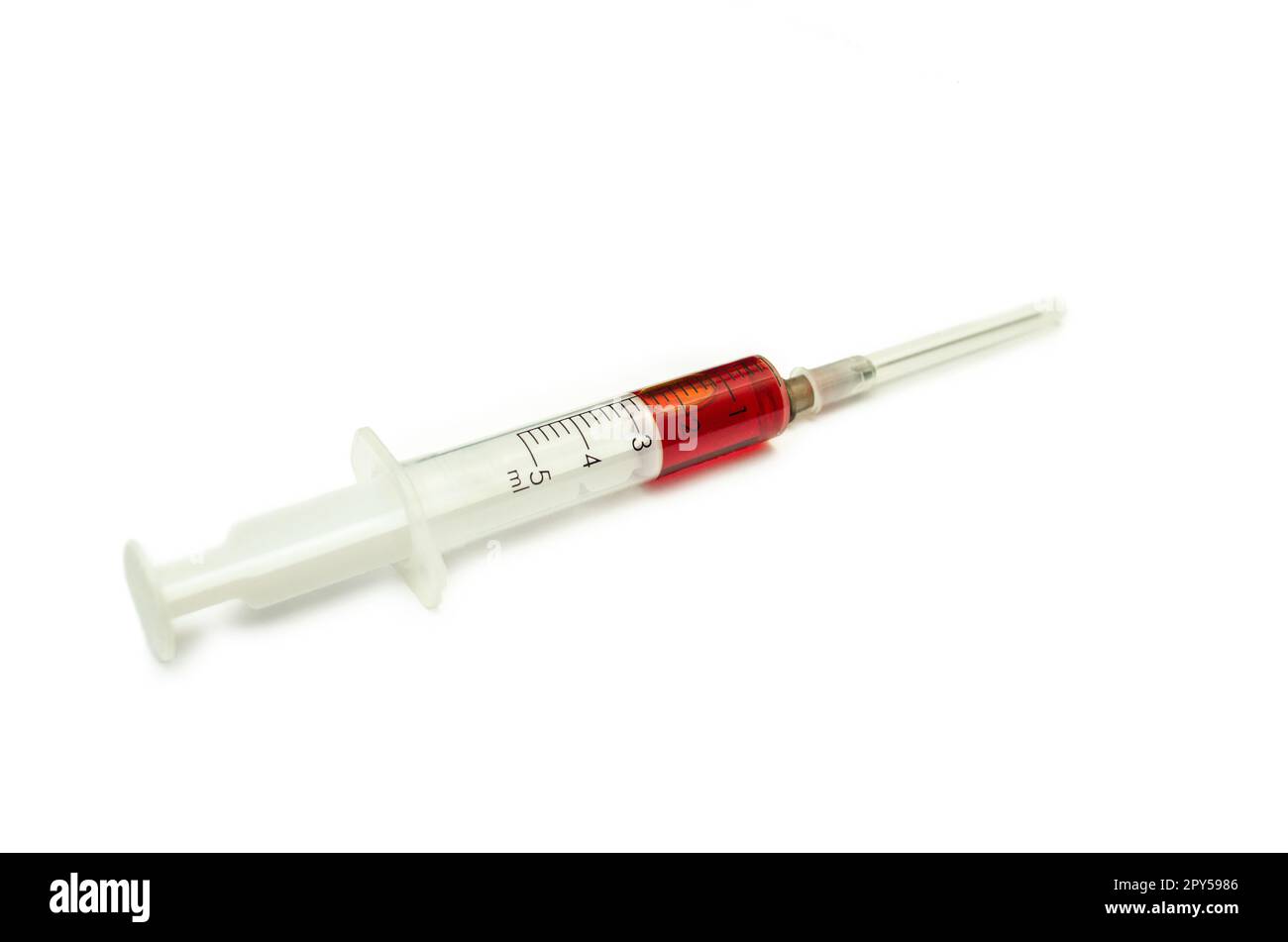 syringe with a drop of blood isolated on white background Stock Photo ...
