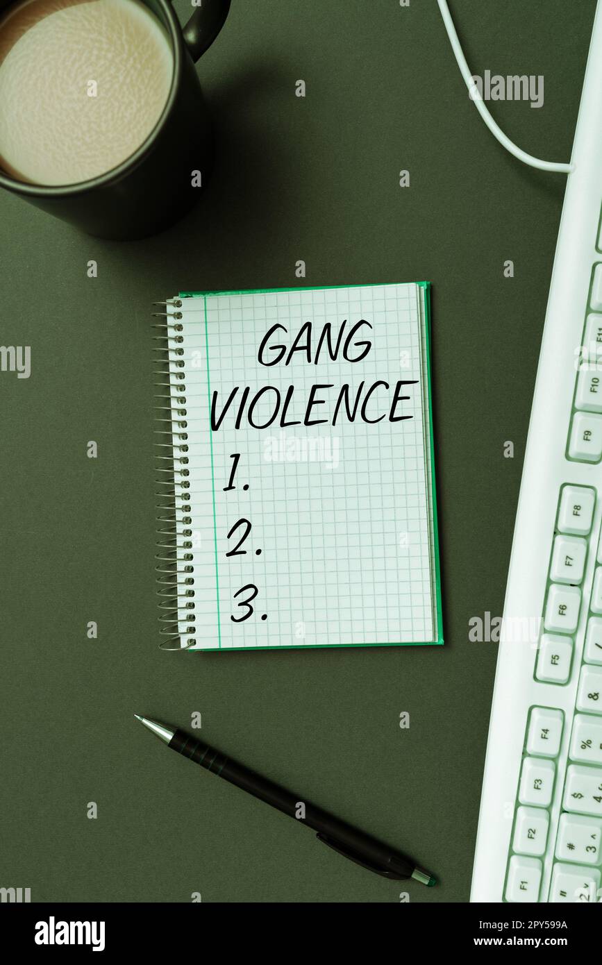Sign displaying Gang Violence. Concept meaning infringement of the laws ...