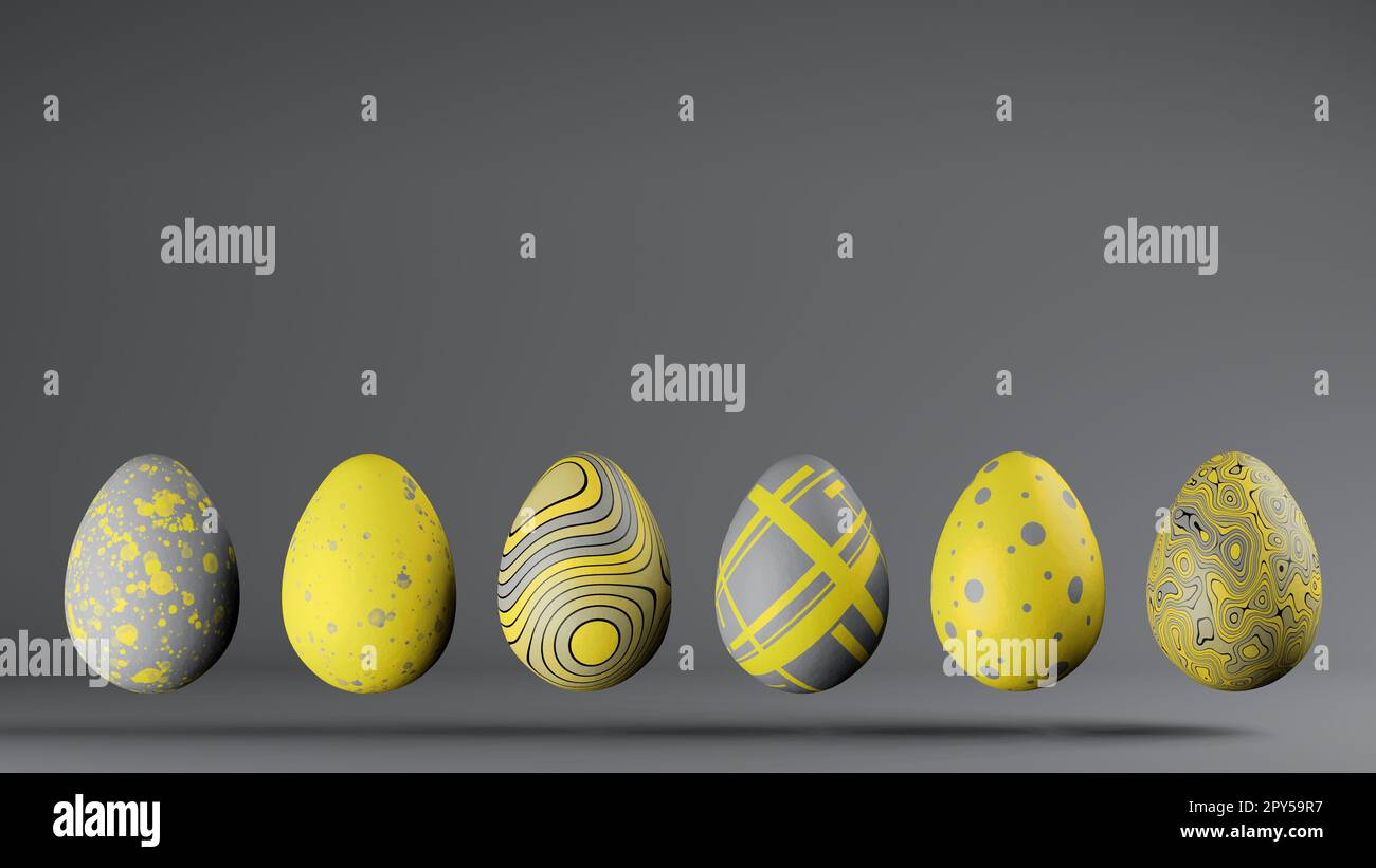 Row of six Easter eggs in trendy colors 2021 Illuminating and Ultimate ...