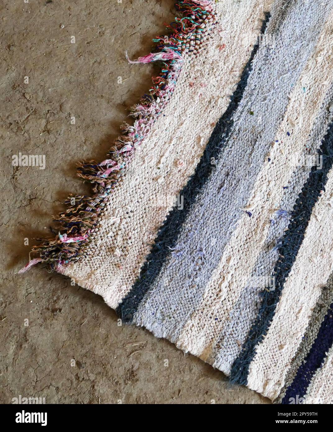 classic old sackcloth laid on the floor of the village house Stock ...