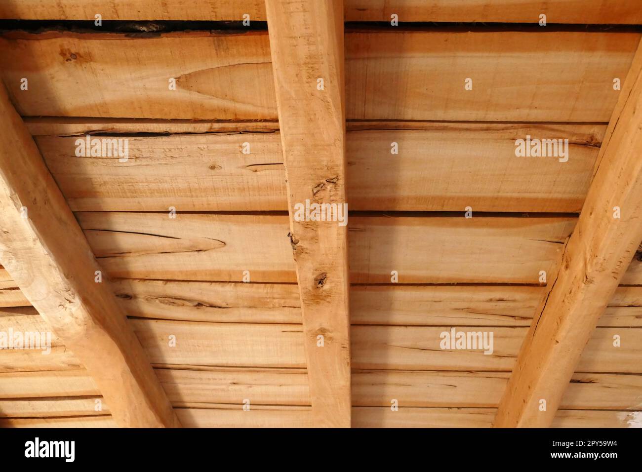 wooden ceiling samples, wooden house ceiling made of poplar wood Stock ...