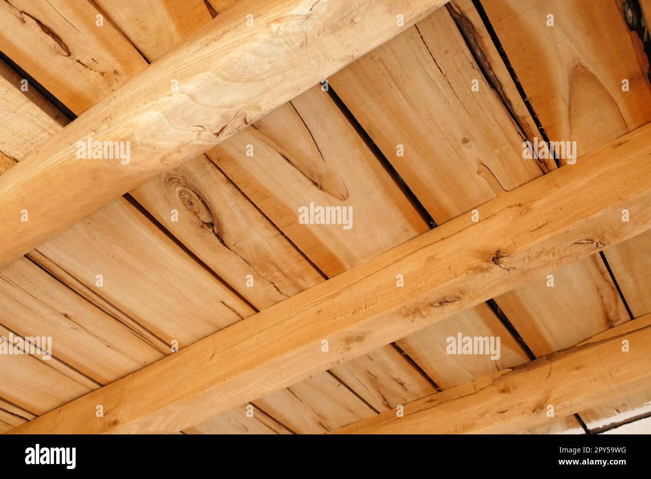 wooden ceiling samples, wooden house ceiling made of poplar wood Stock ...