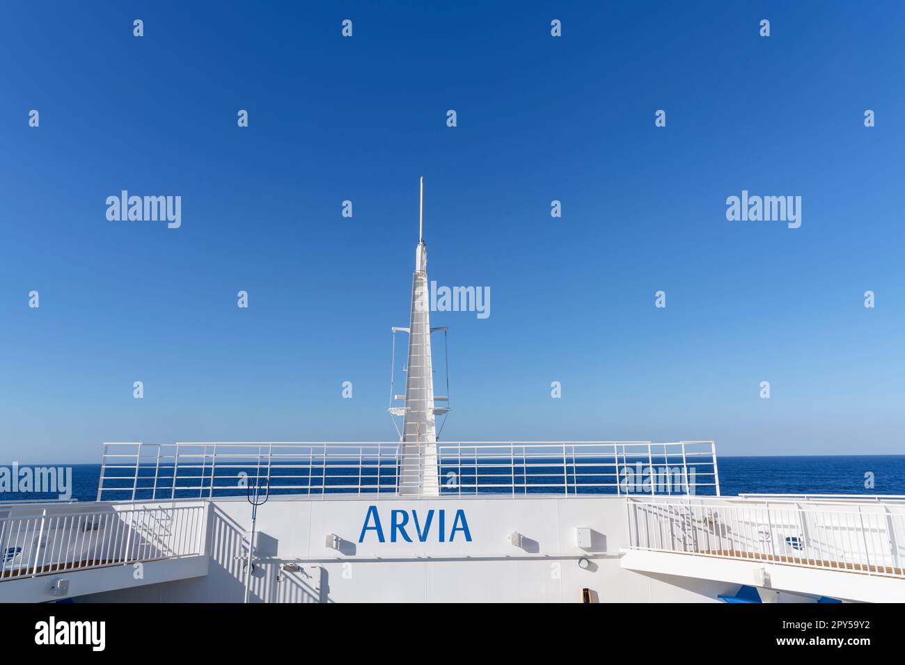 Arvia logo on the rear of the P&O cruise ship, Arvia Stock Photo - Alamy