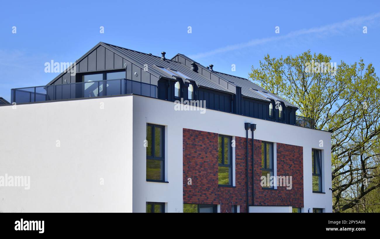 Terraced family homes in newly developed housing estate. The real ...