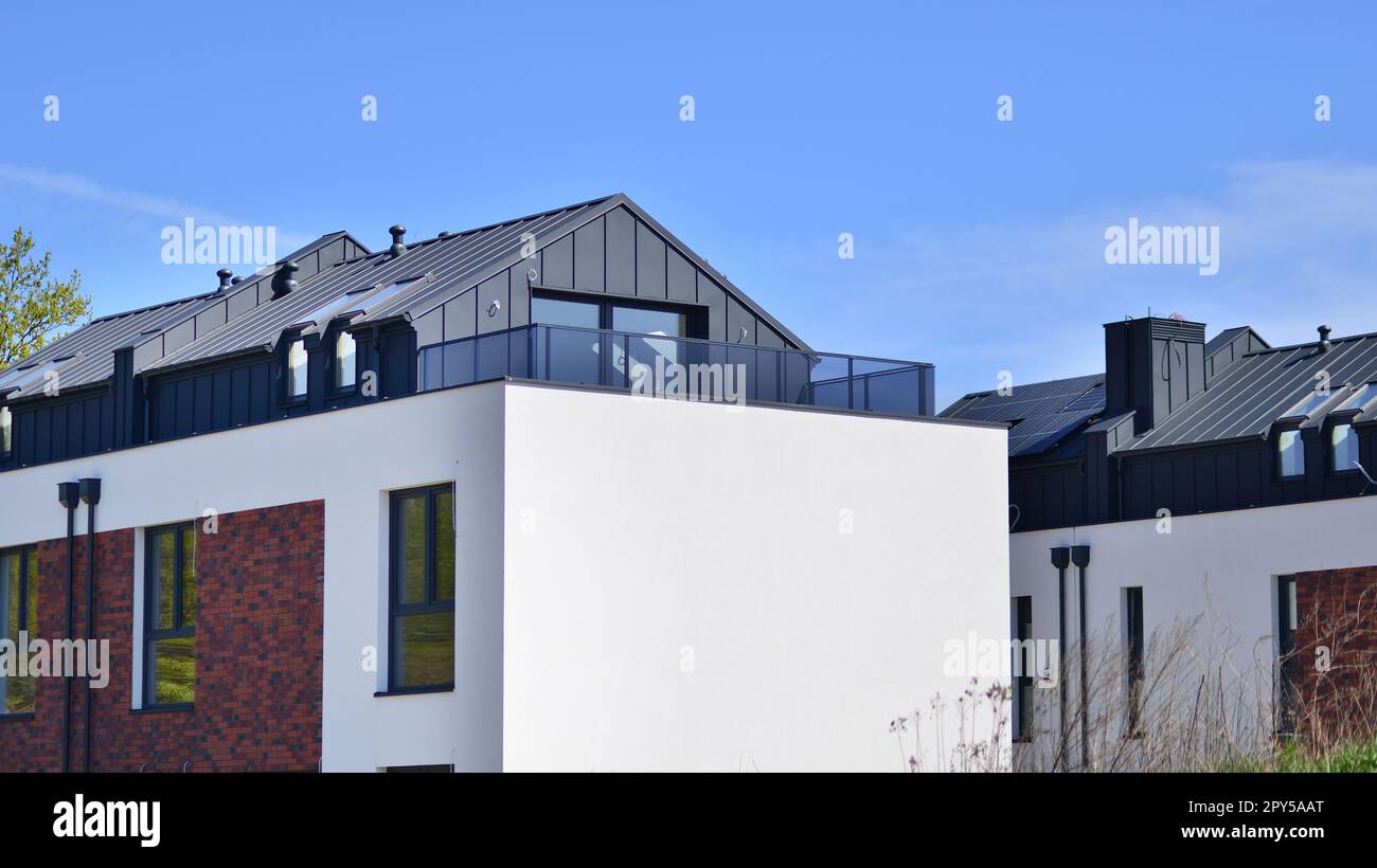 Terraced family homes in newly developed housing estate. The real ...
