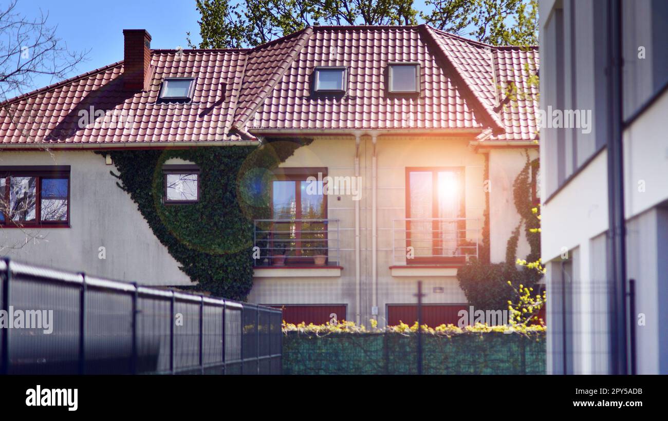 Terraced family homes in newly developed housing estate. The real ...