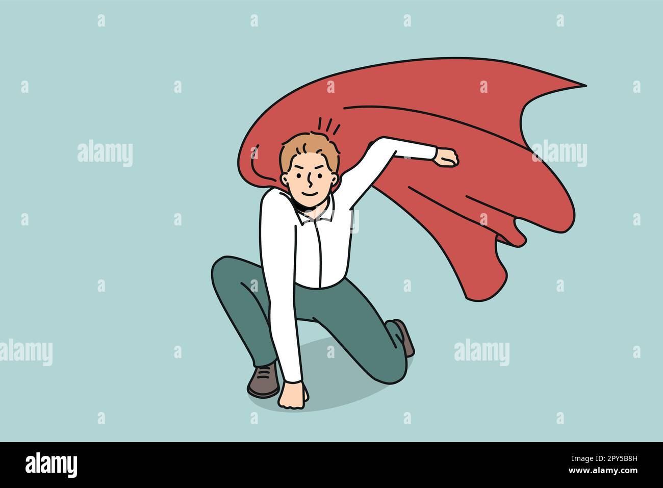 Motivated businessman in superhero costume feel powerful and decisive ...