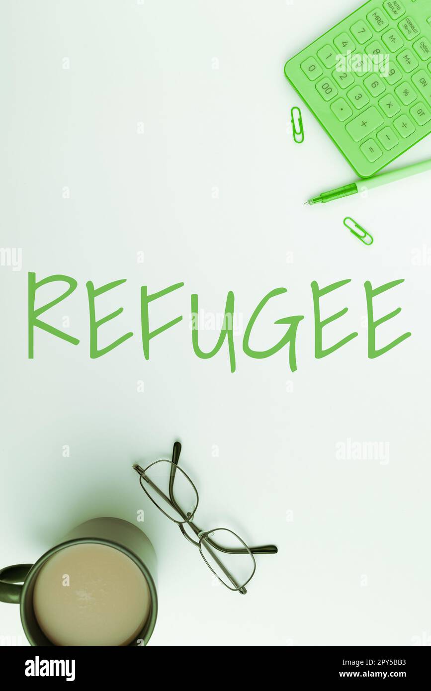 Text showing inspiration Refugee. Word for refer to movements of large ...