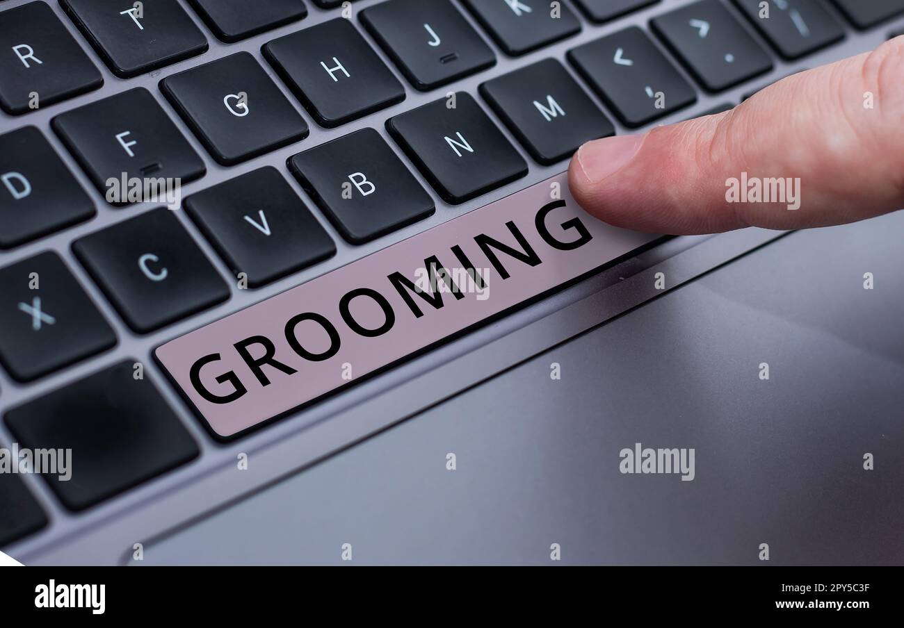 Text caption presenting Grooming. Concept meaning hygienic care and ...