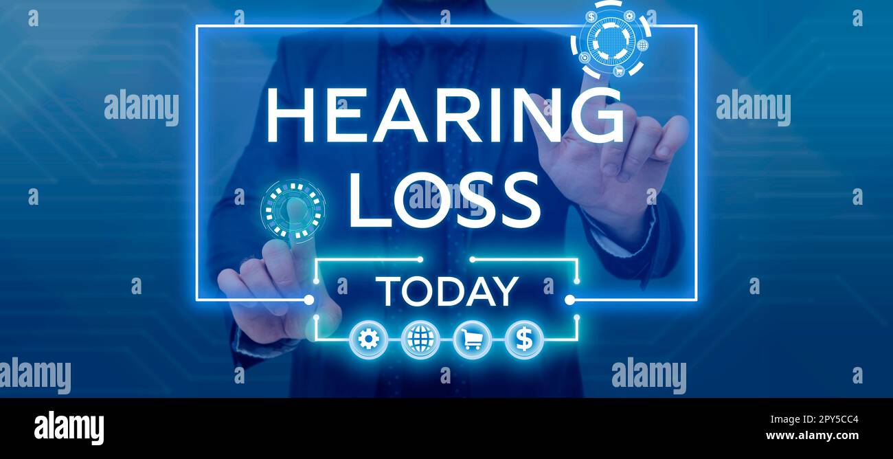 Text caption presenting Hearing Loss. Word for is partial or total ...