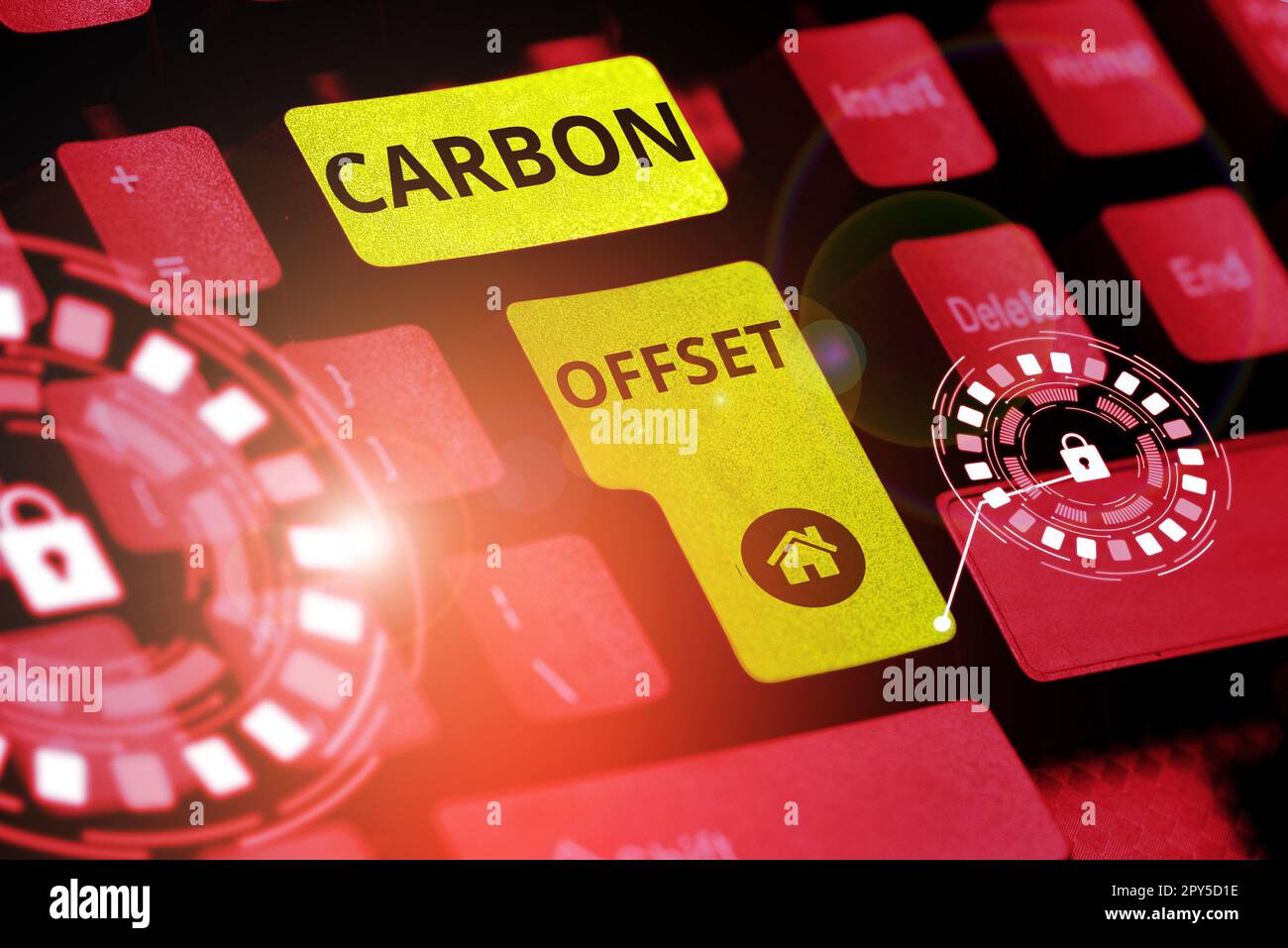 Hand writing sign Carbon Offset. Business idea Reduction in emissions ...