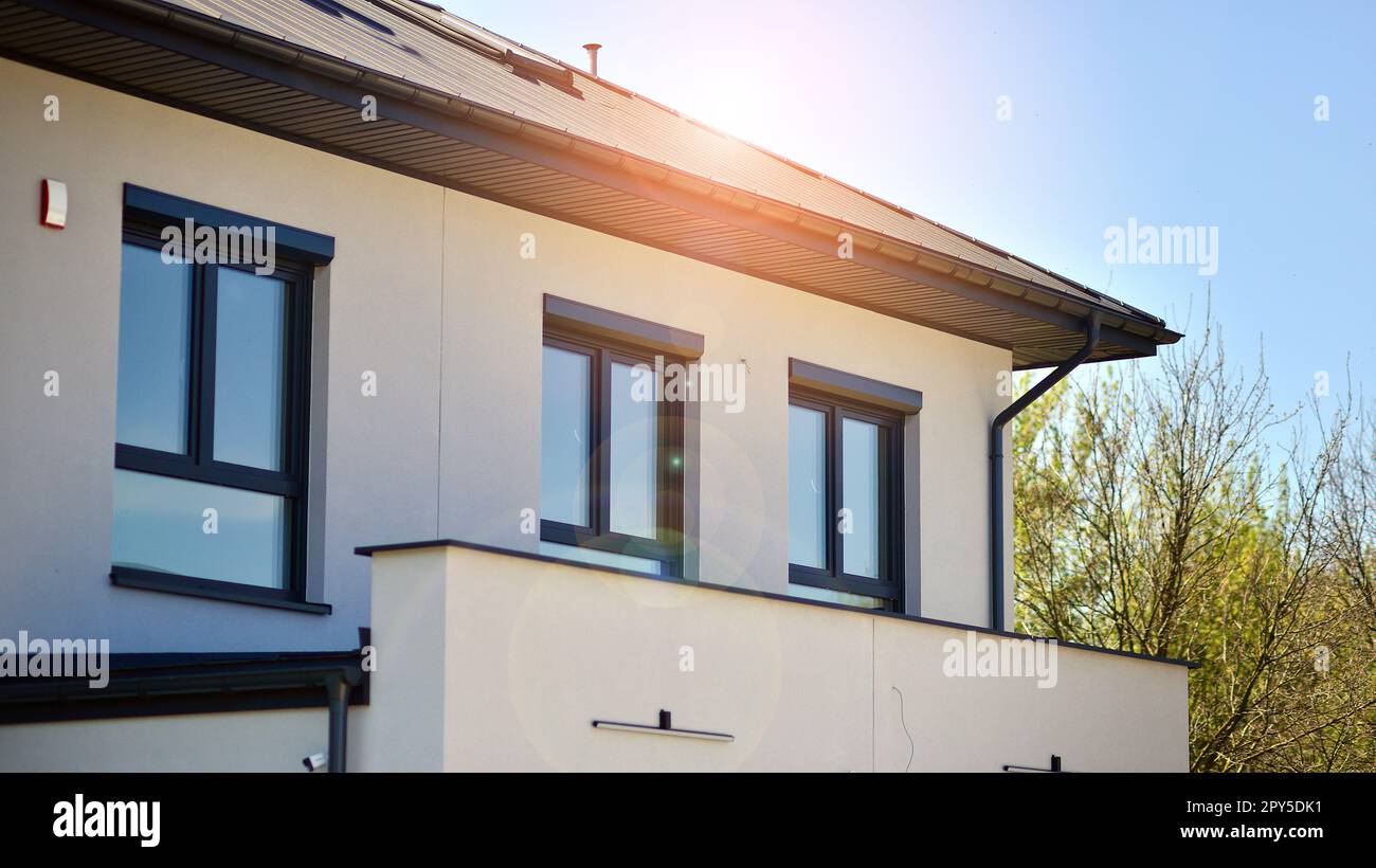 Terraced family homes in newly developed housing estate. The real ...