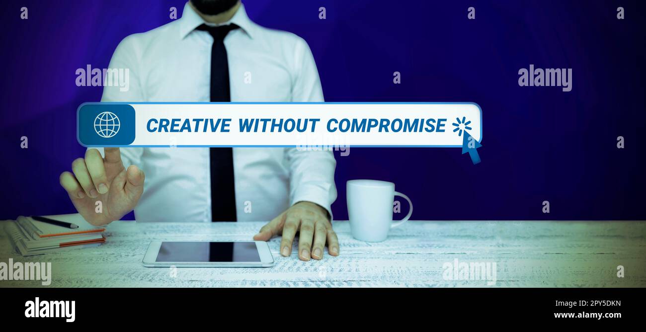 Text caption presenting Creative Without Compromise. Word for process ...
